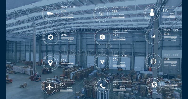 Warehouse with Digital Data Animation Overlaying Logistics and ...