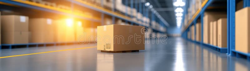 Warehouse Efficiency, Cardboard Box on Floor Symbolizing Storage and Distribution Stock ...
