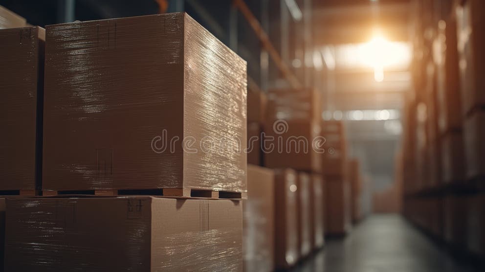 Warehouse Efficiency, High Stacks of Boxes for Streamlined Logistics and Inventory Management ...
