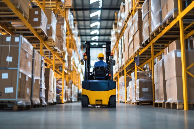 Warehouse Employee Driving Forklift. Generative AI Stock Image - Image ...