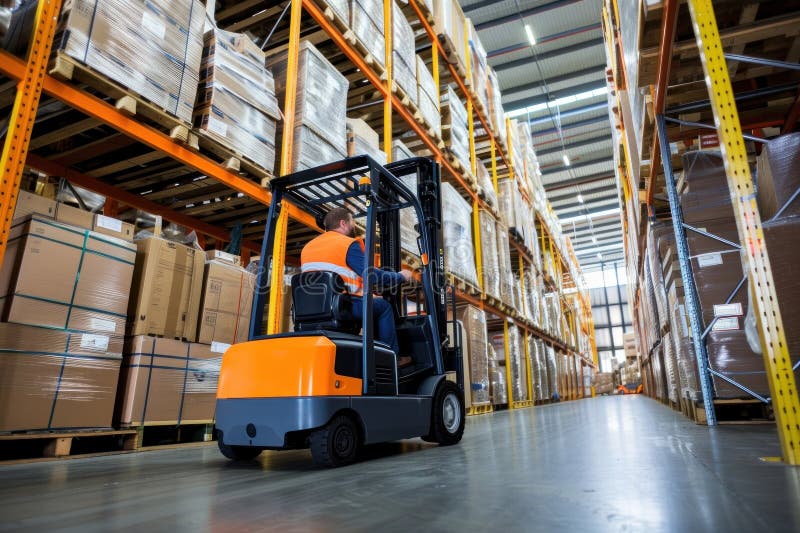Warehouse Employee Driving Forklift. Generative AI Stock Image - Image ...