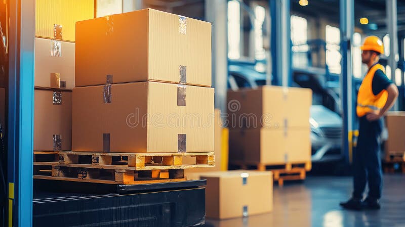 A Warehouse Employee Observes Boxes Packed on Pallets, Ready for ...