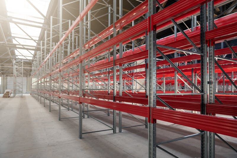 Warehouse with Empty High Pallet Racks, Shelving System Stock Photo ...
