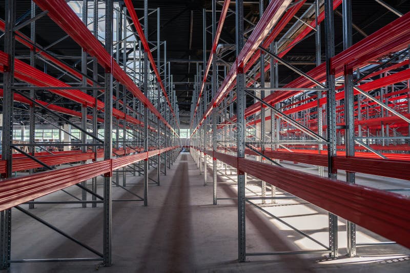 Warehouse with Empty High Pallet Racks, Shelving System Stock Image ...