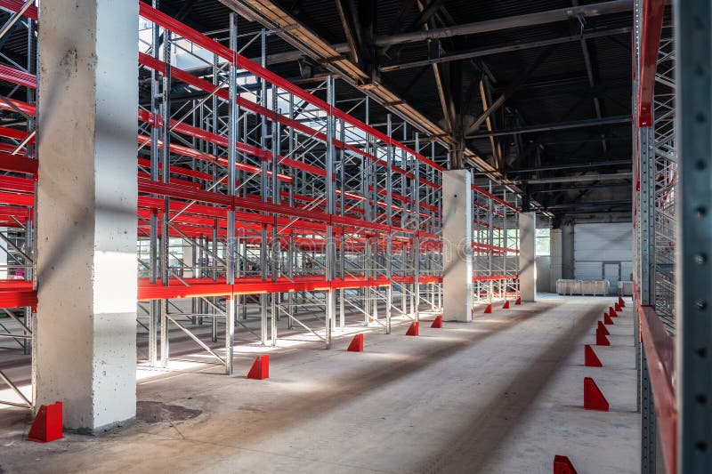 Warehouse with Empty High Pallet Racks, Shelving System Stock Image ...