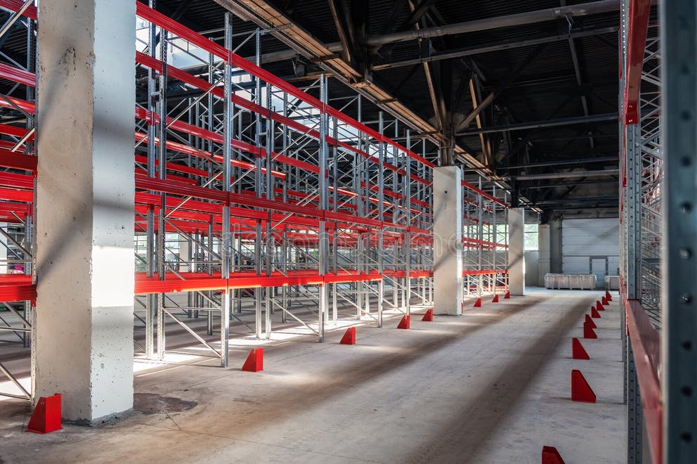 Warehouse with Empty High Pallet Racks, Shelving System Stock Image ...