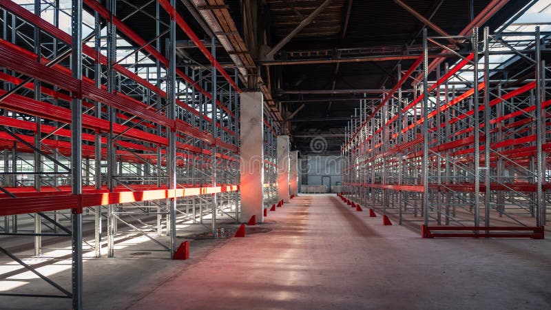 Warehouse with Empty High Pallet Racks, Shelving System Stock Photo ...