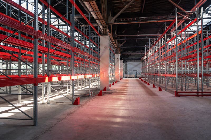 Warehouse with Empty High Pallet Racks, Shelving System Stock Photo ...