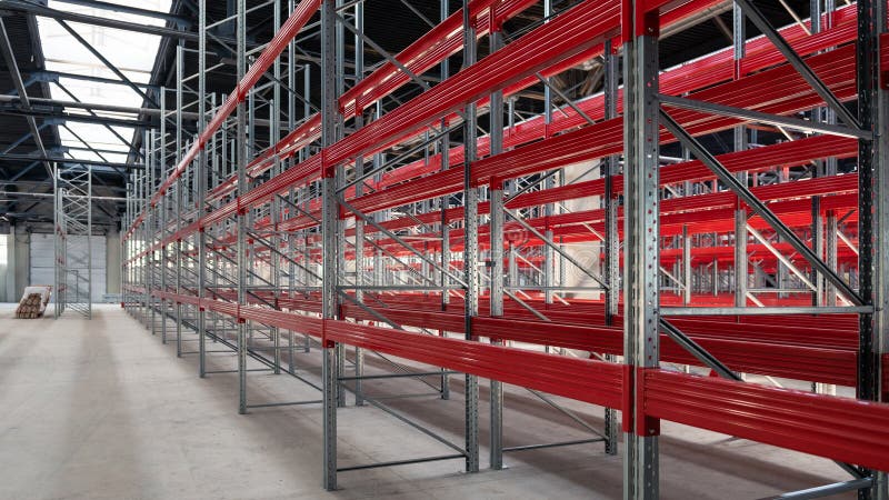 Warehouse with Empty High Pallet Racks, Shelving System Stock Image ...