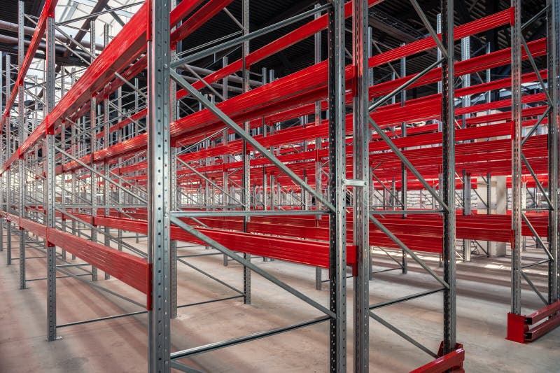 Warehouse with Empty High Pallet Racks, Shelving System Stock Photo ...