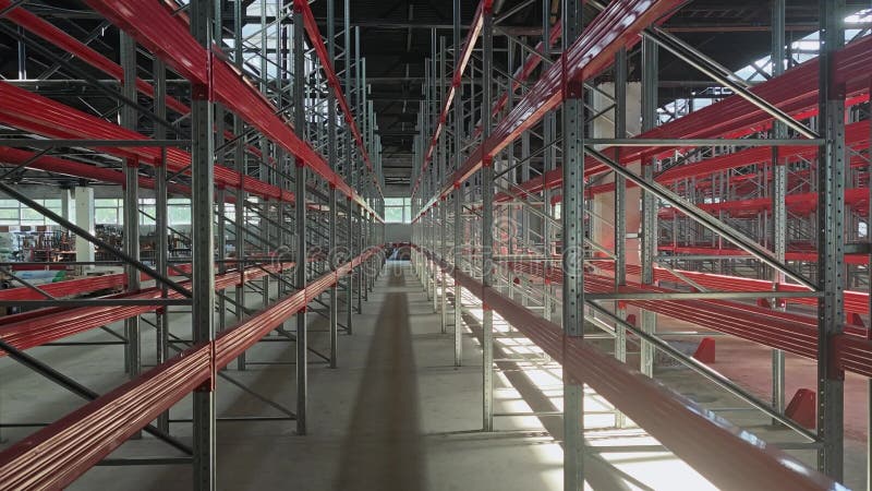 Warehouse with Empty High Pallet Racks, Shelving System Stock Video ...