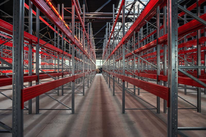 Warehouse with Empty High Pallet Racks, Shelving System Stock Photo ...