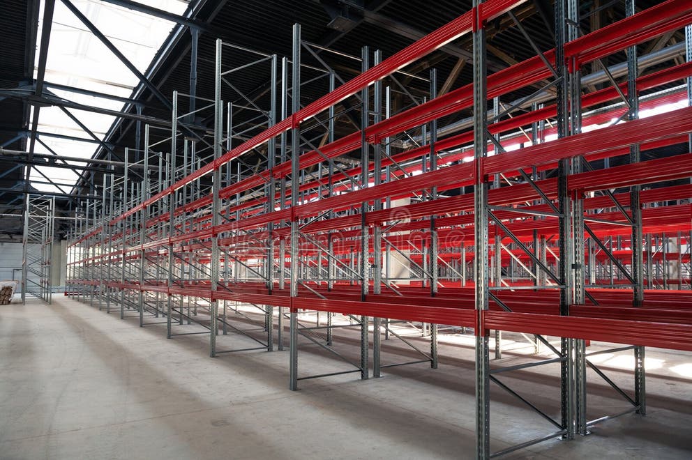 Warehouse with Empty High Pallet Racks, Shelving System Stock Photo ...