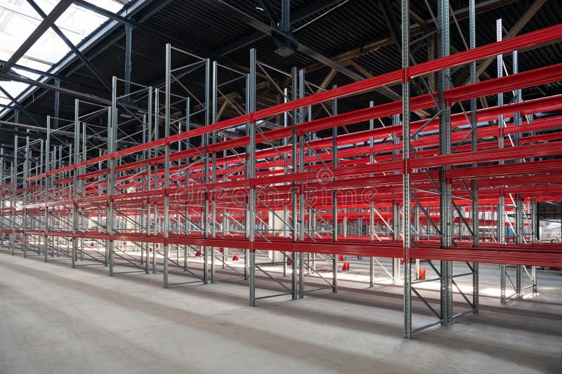 Warehouse with Empty High Pallet Racks, Shelving System Stock Photo ...