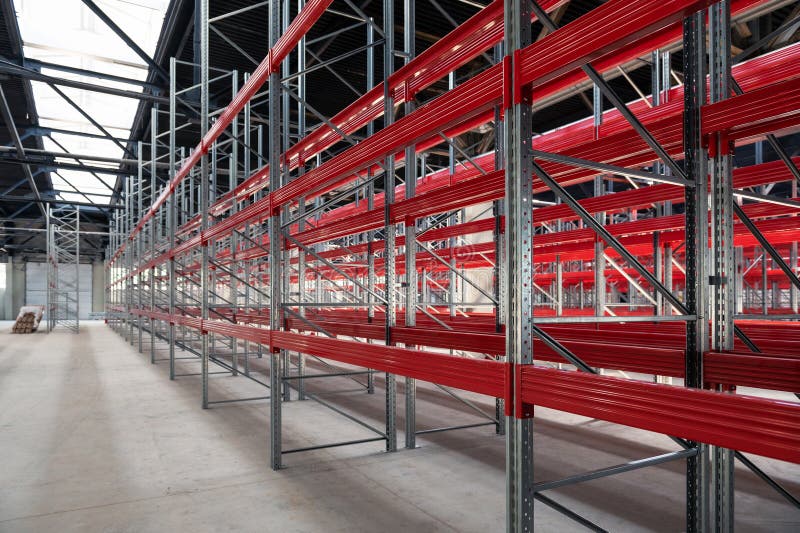 Warehouse with Empty High Pallet Racks, Shelving System Stock Image ...