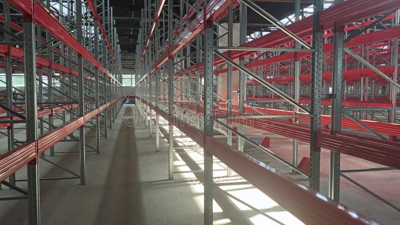 Warehouse with Empty High Pallet Racks, Shelving System Stock Footage ...