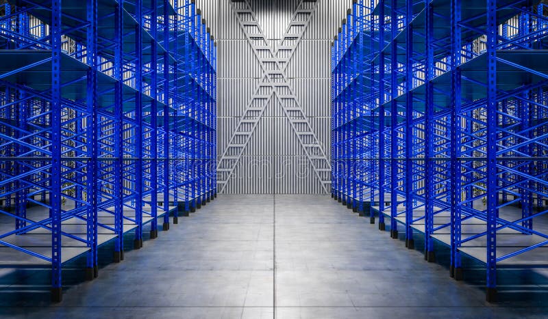 Warehouse with Empty Shelves - 3D Illustration Stock Illustration ...
