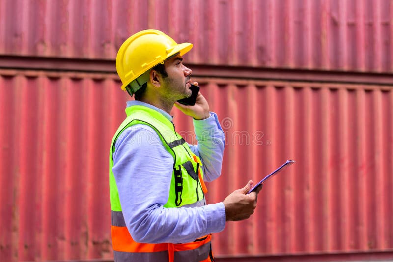 Warehouse Engineer Working at Container Yard Stock Image - Image of ...