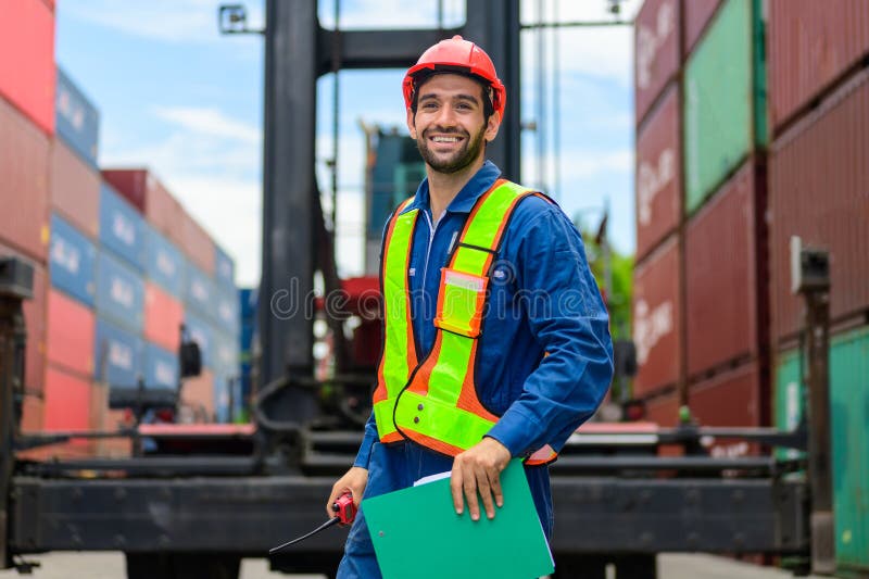 Warehouse Engineer Working at Container Yard Stock Image - Image of ...