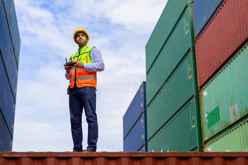 Warehouse Engineer Worker Working at Industrial Container Yard Stock ...