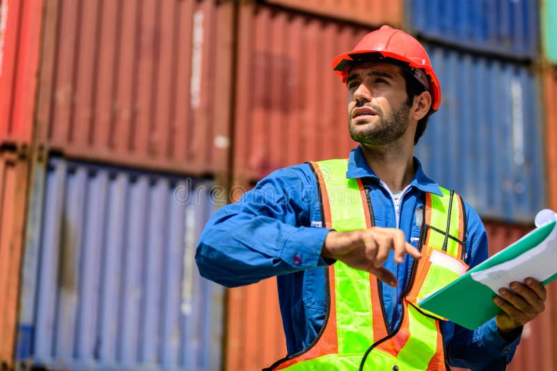 Warehouse Engineer Working at Container Yard Stock Image - Image of ...