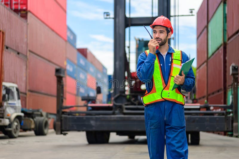 Warehouse Engineer Working at Container Yard Stock Photo - Image of ...