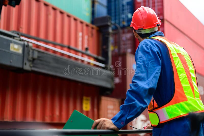 Warehouse Engineer Working at Container Yard Stock Photo - Image of ...