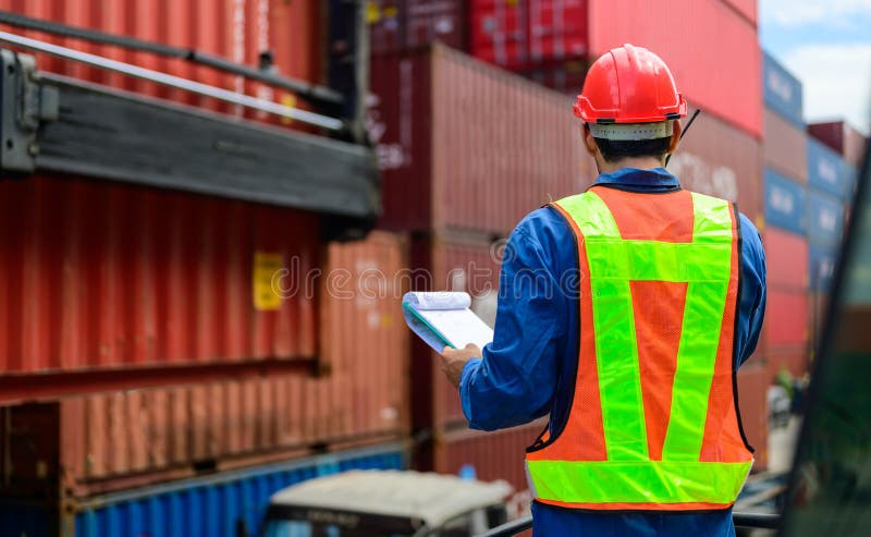 Warehouse Engineer Working at Container Yard Stock Image - Image of ...