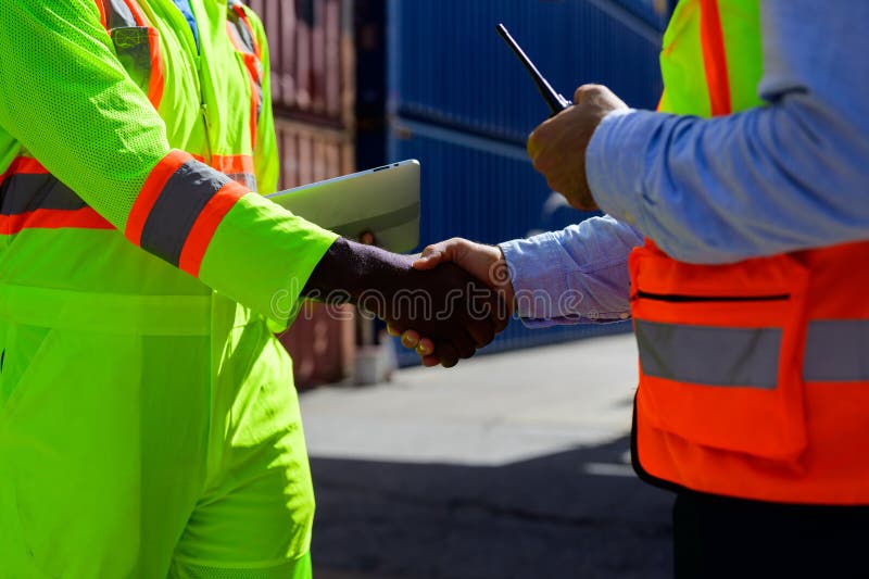 Warehouse Engineer Worker Working at Industrial Container Yard Stock ...