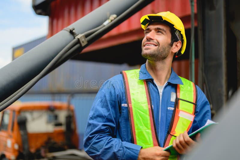 Warehouse Engineer Worker Working at Industrial Container Yard Stock ...