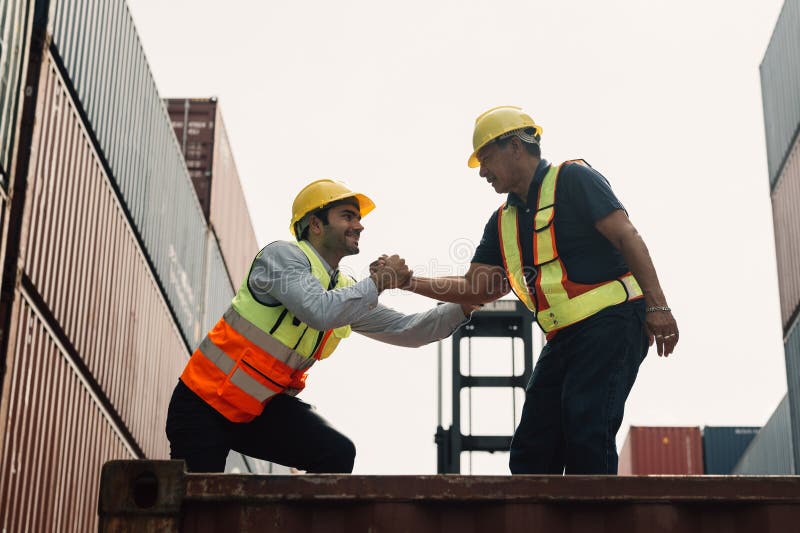 Warehouse Engineer Worker Working at Industrial Container Yard Stock ...