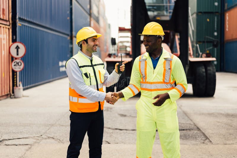Warehouse Engineer Worker Working at Industrial Container Yard Stock ...