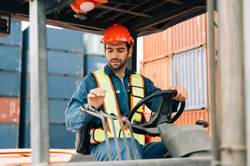 Warehouse Engineer Worker Working at Industrial Container Yard Stock ...