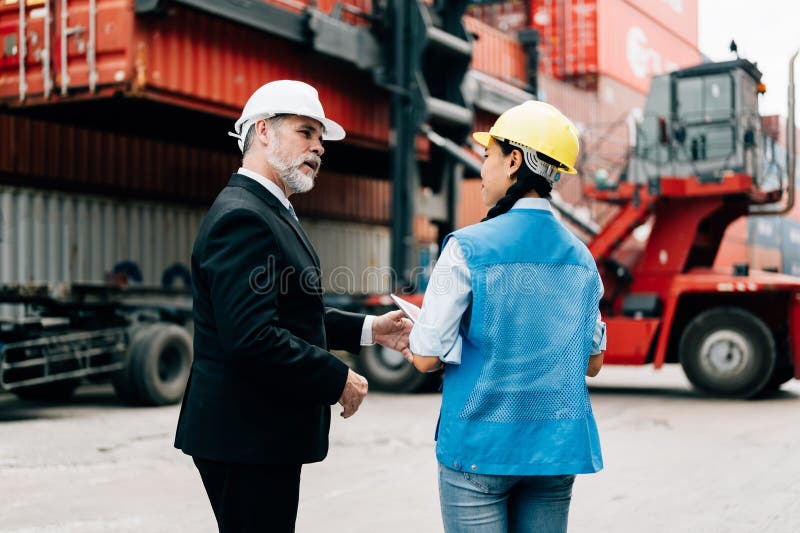 Warehouse Engineer Worker Working at Industrial Container Yard Stock ...