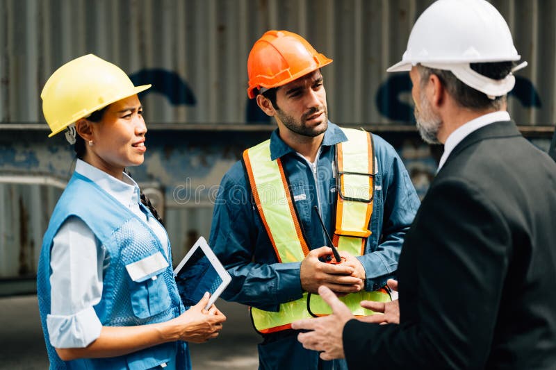 Warehouse Engineer Worker Working at Industrial Container Yard Stock ...