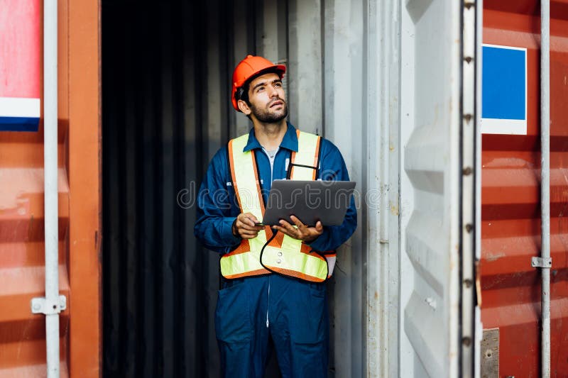 Warehouse Engineer Worker Working at Industrial Container Yard Stock ...