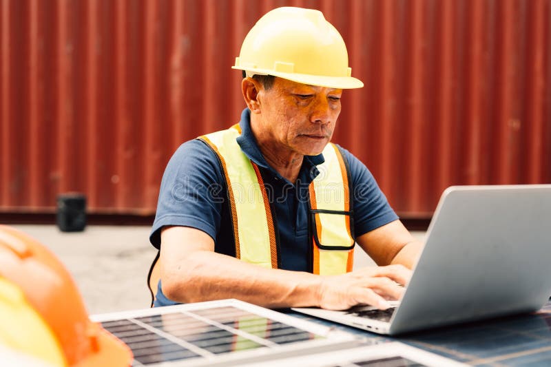 Warehouse Engineer Worker Working at Industrial Container Yard Stock ...