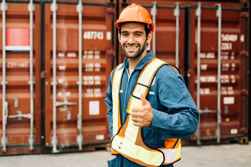 Warehouse Engineer Worker Working at Industrial Container Yard Stock ...