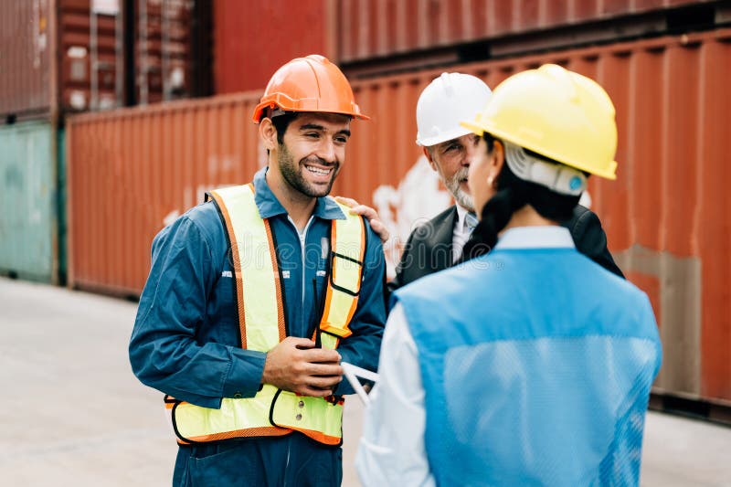 Warehouse Engineer Worker Working at Industrial Container Yard Stock ...