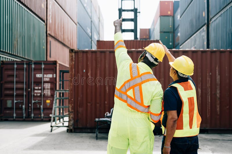 Warehouse Engineer Worker Working at Industrial Container Yard Stock ...