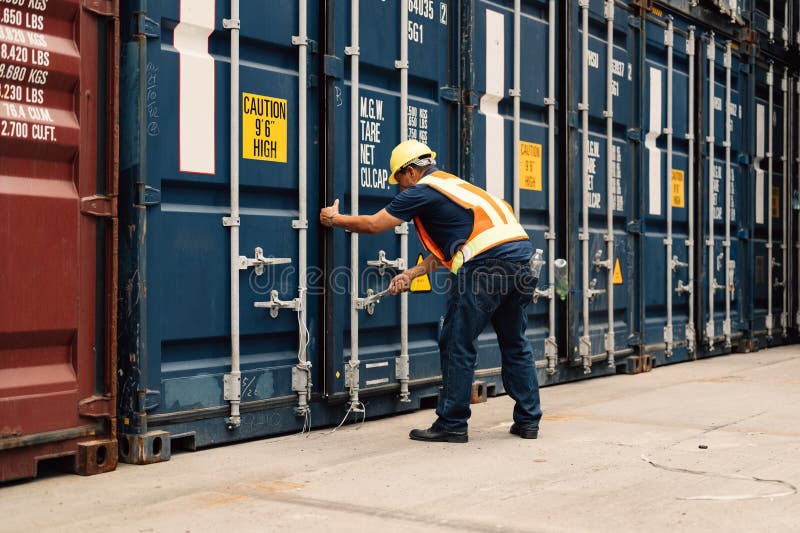Warehouse Engineer Worker Working at Industrial Container Yard Stock ...