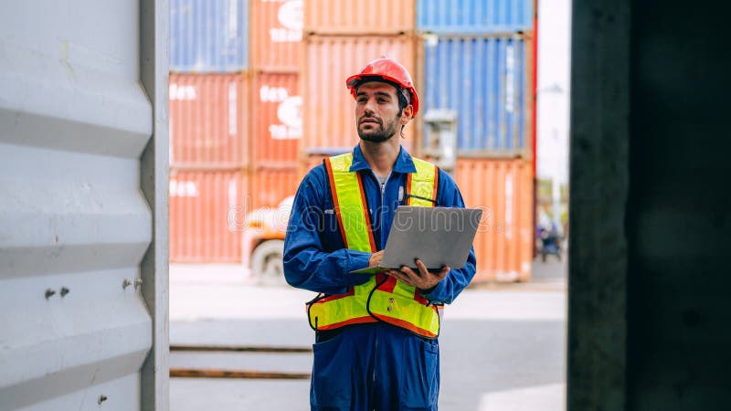 Warehouse Engineer Worker Working at Industrial Container Yard Stock ...