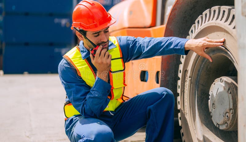 Warehouse Engineer Worker Working at Industrial Container Yard Stock ...