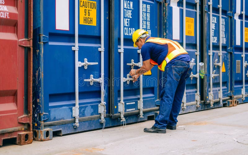 Warehouse Engineer Worker Working at Industrial Container Yard Stock ...