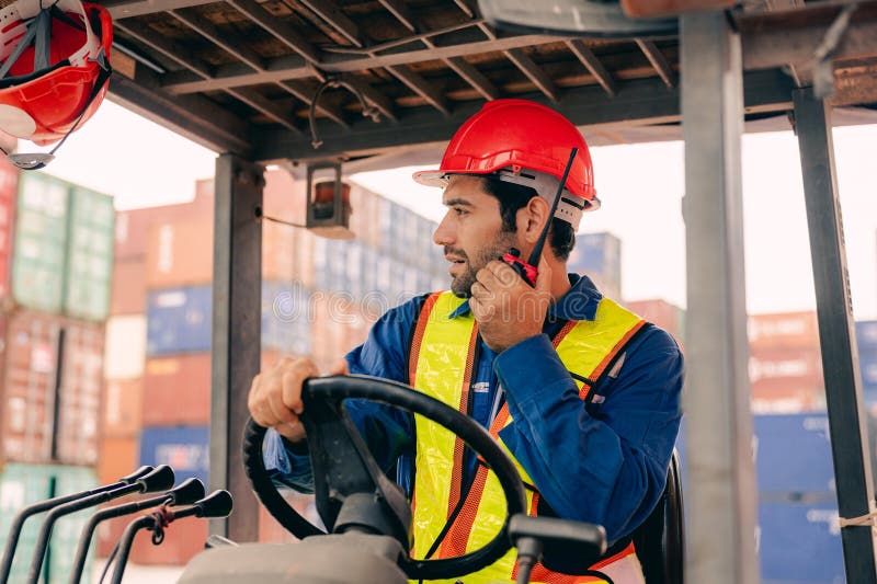 Warehouse Engineer Worker Working at Industrial Container Yard Stock ...
