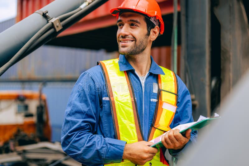 Warehouse Engineer Worker Working at Industrial Container Yard Stock ...
