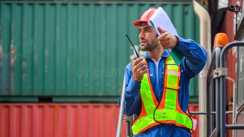 Warehouse Engineer Worker Working at Industrial Container Yard Stock ...