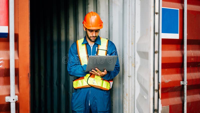 Warehouse Engineer Worker Working at Industrial Container Yard Stock ...