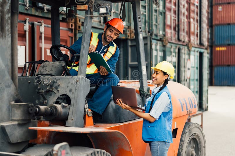Warehouse Engineer Worker Working at Industrial Container Yard Stock ...
