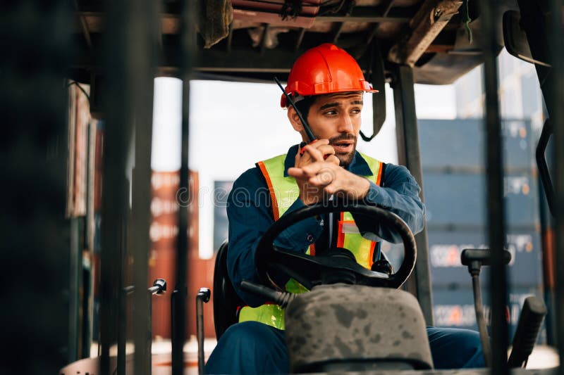 Warehouse Engineer Worker Working at Industrial Container Yard Stock ...